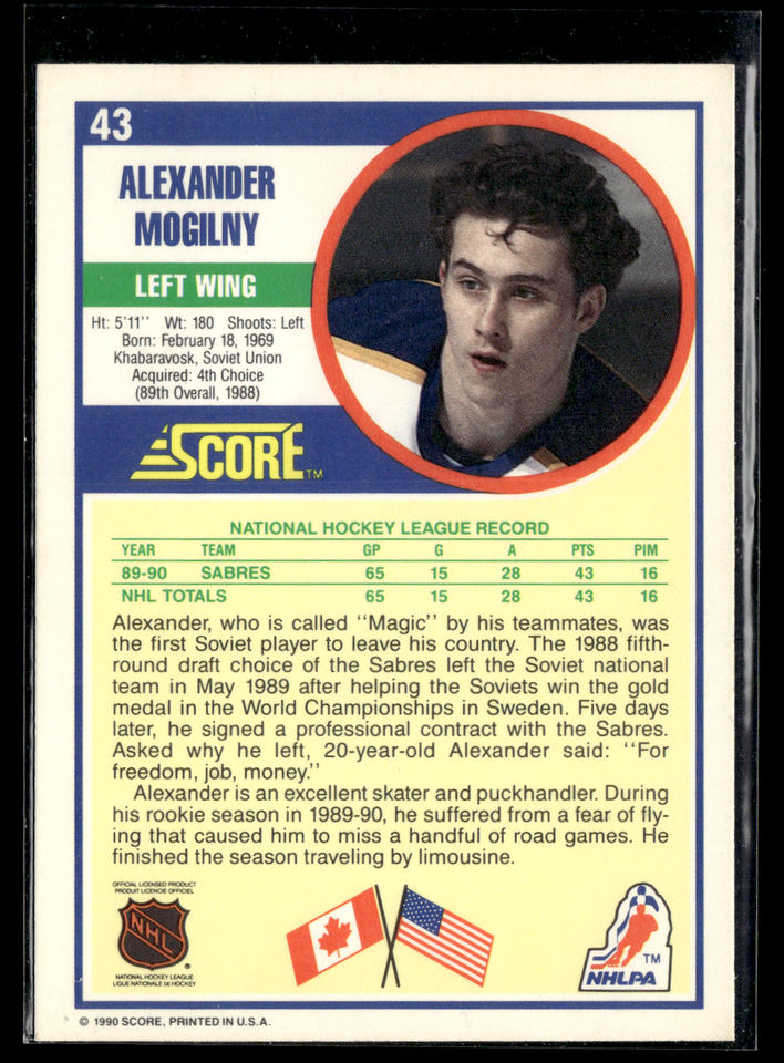 1990 Score 43 Alexander Mogilny Rookie Buffalo Sabres | eBay