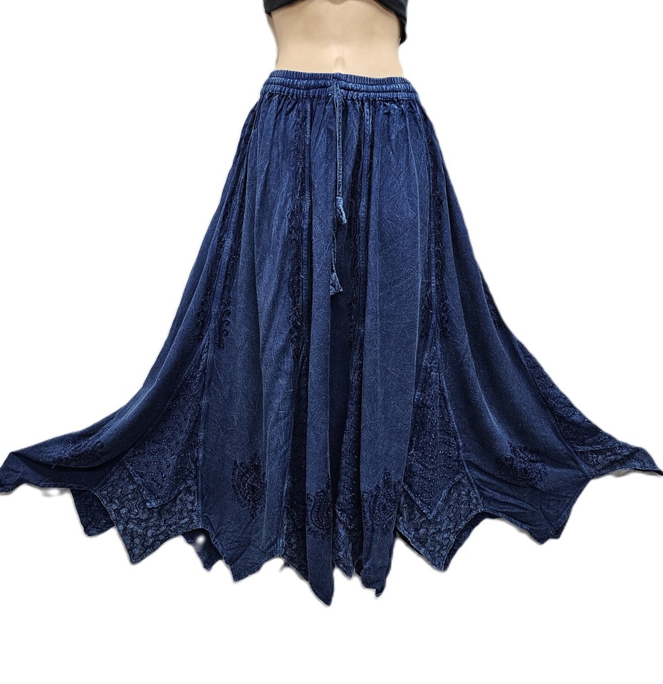 Maxi Skirt Medieval Handkerchief Rayon Embroidered One Size 10 12 14 16 ...