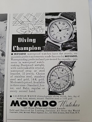 1940 Movado Calendar Watch Diving champion vintage ad | eBay