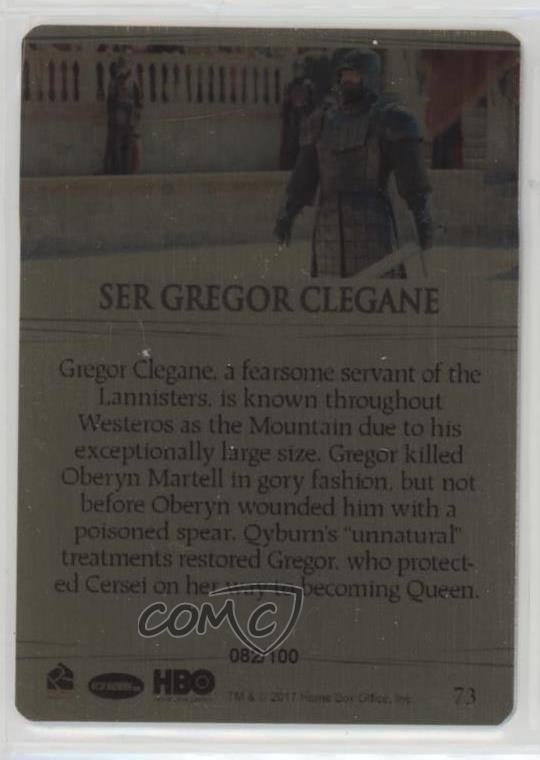 2017 Game of Thrones: Valyrian Steel Gold 82/100 Ser Gregor Clegane #73 ...
