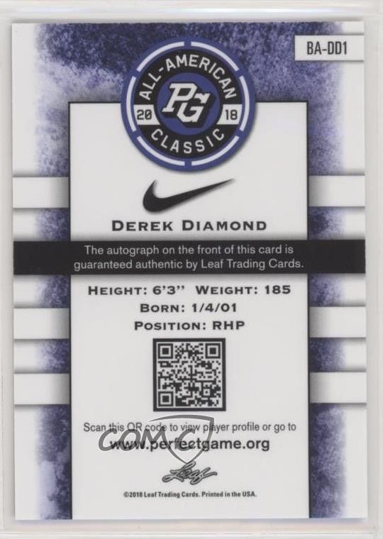 2018 Leaf Metal Perfect Game All-American Classic Derek Diamond #BA-DD1 ...