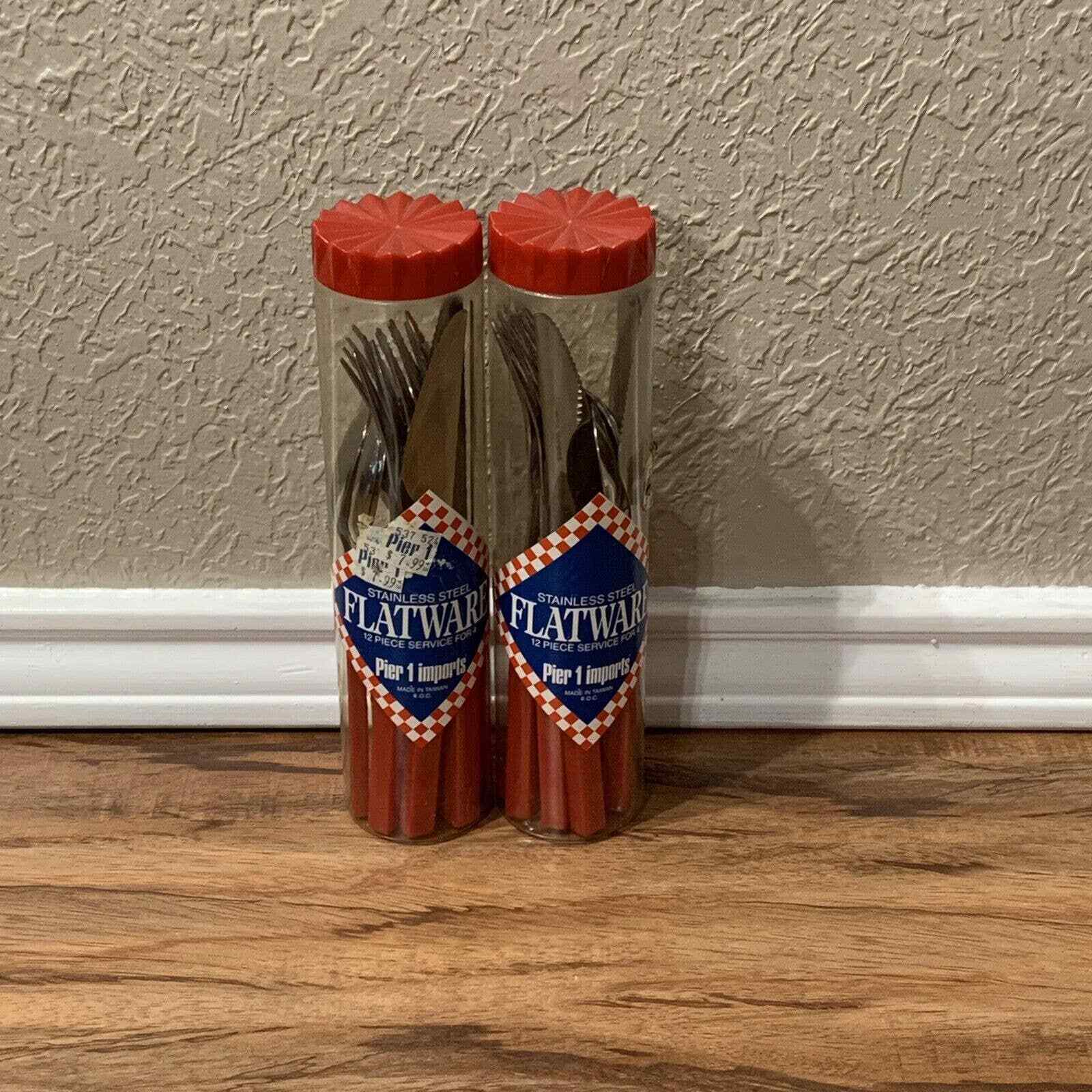 2 Sets Pier 1 Imports Red Handle Stainless Steel Flatware 24 Pieces | eBay