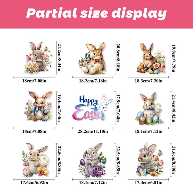Happy Easter Day Decor Colorful Window Clings with Rabbits (9pcs ...