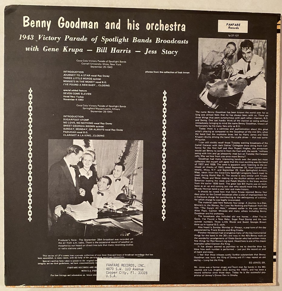 BENNY GOODMAN Live 1943 Gene Krupa Bill Harris Jess Stacy Coca Cola ...