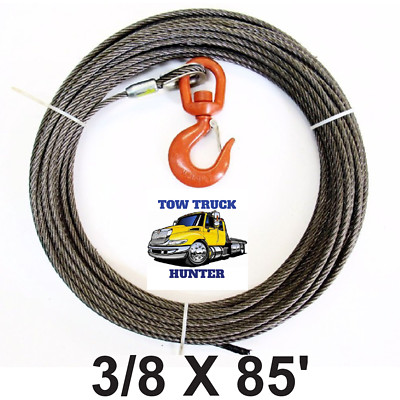 3/8" x 85' Fiber Core, Winch Cable, Swivel Hook. Wrecker, Rollback ...