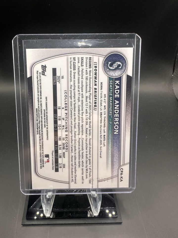 2025 Bowman Draft Kade Anderson 1st Bowman Aqua Auto /199 Clean! Color ...