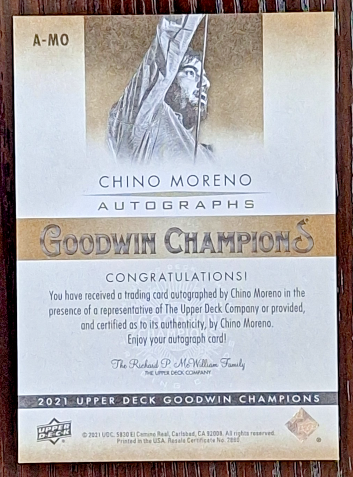 2021 Upper Deck Goodwin Champions Chino Moreno DEFTONES Autograph Auto ...