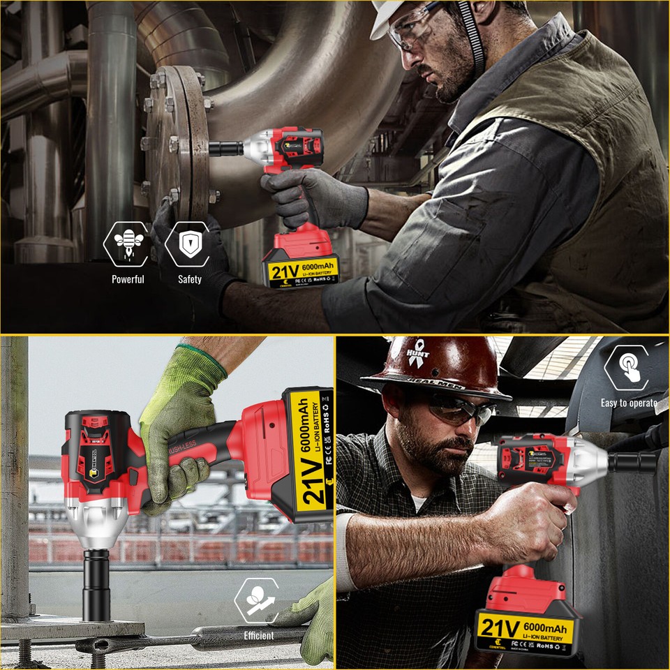 21V Cordless Impact Wrench 1/2"Driver Ratchet Rattle Nut Gun Set Red ...