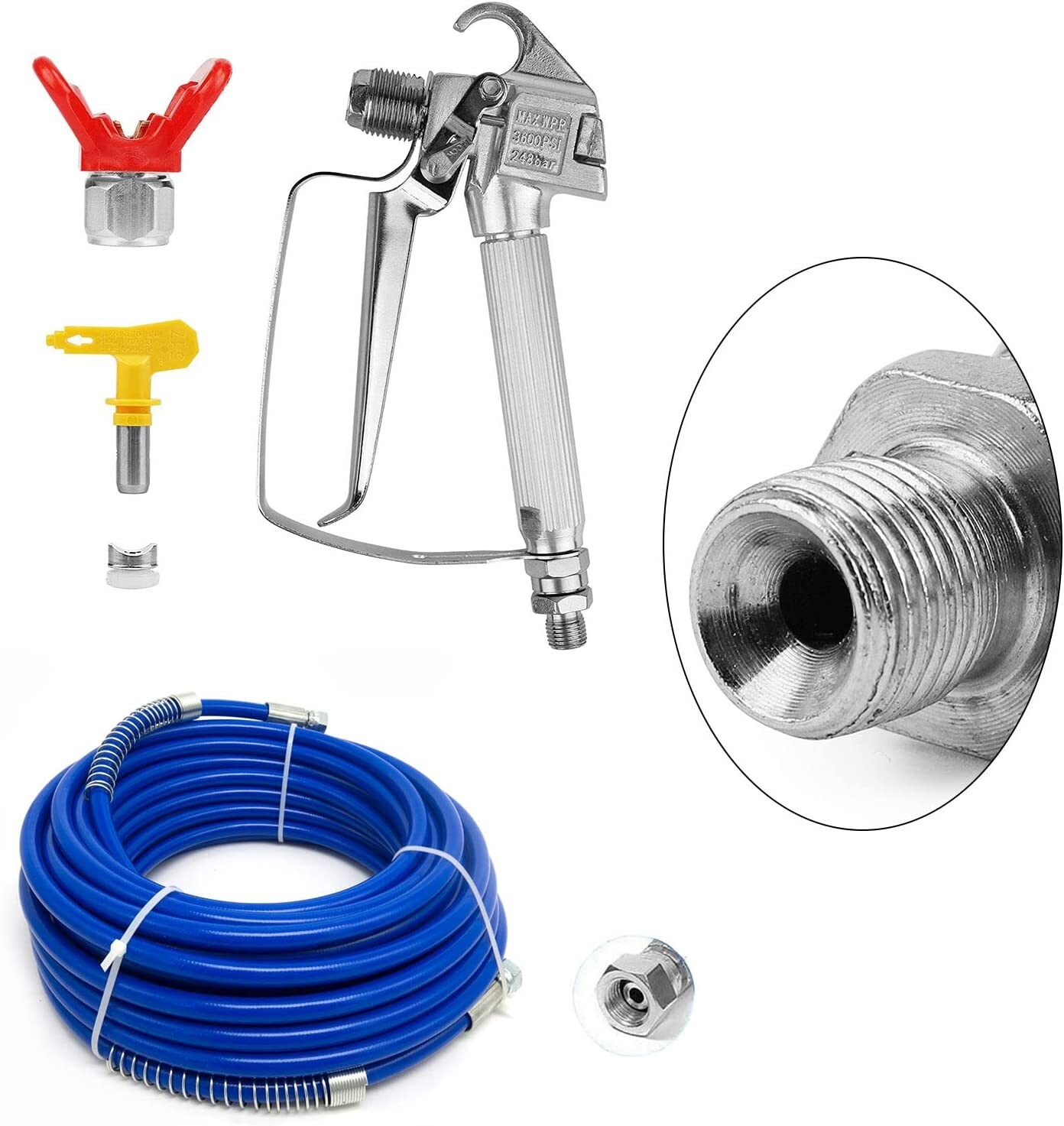 50ft x 1/4" Airless Paint Spray Hose kit Sprayer Gun Flexible Fiber ...