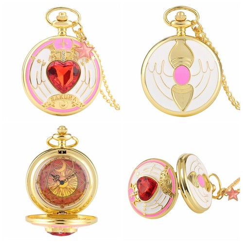 Pink Pocket Watch for Girls Cute Cartoon Design Quartz Fob Watch with ...