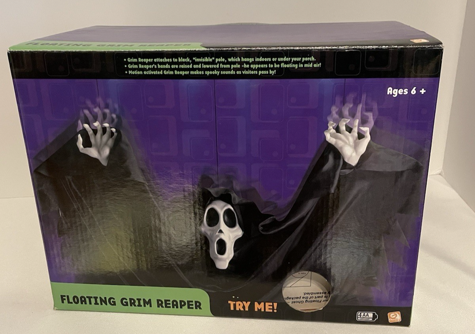 2004 Gemmy Animated Floating Grim Reaper Ghost Scream Face Halloween ...