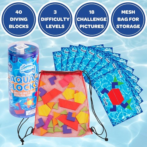Aqua Blocks Pool Diving Game- Set Includes 40 Multi-Shape Sinking Toys ...