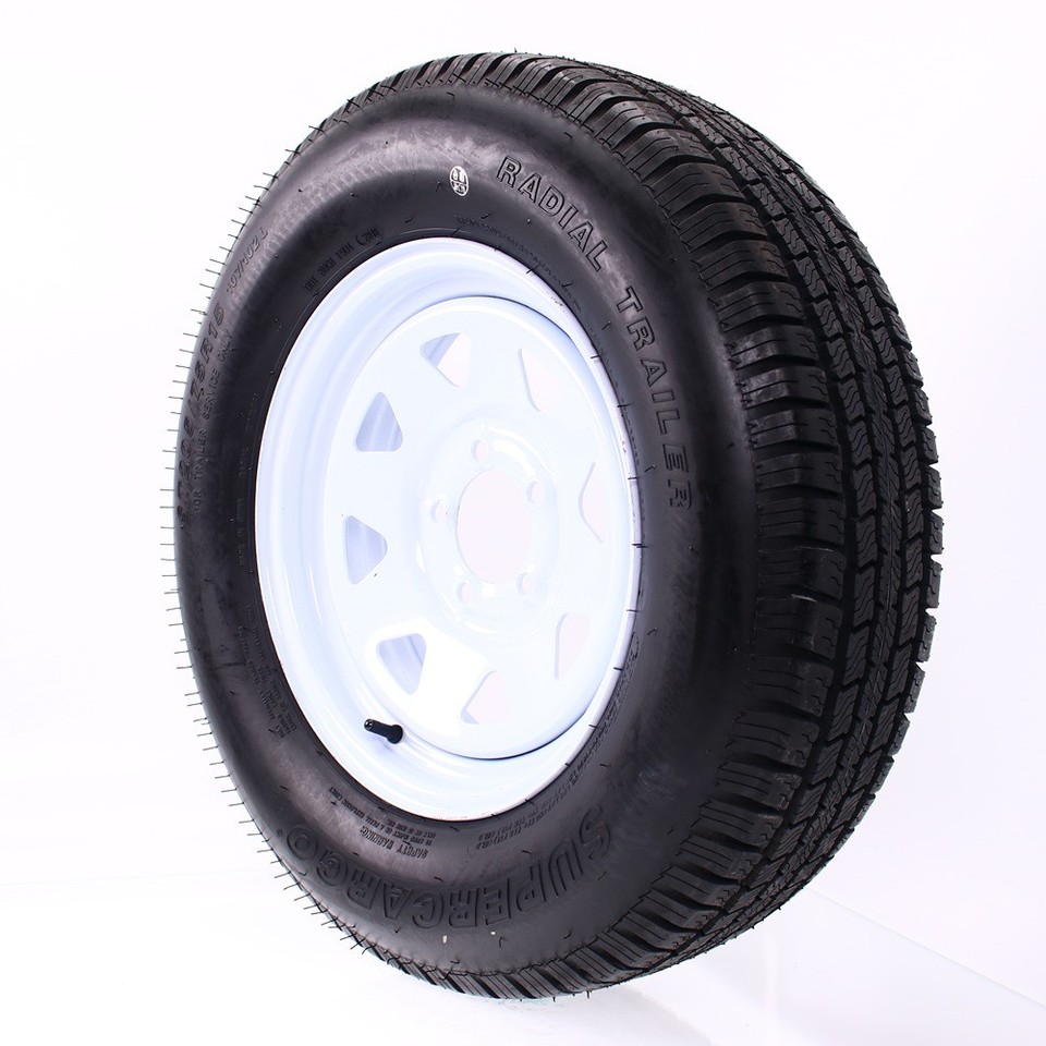 15" White Spoke Trailer Wheel/Rim + ST205/75R15 HI-RUN SUPERCARGO Tire ...