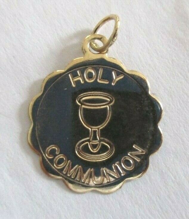 14K Gold Holly Communion Pendant 3/4" Long - Gem