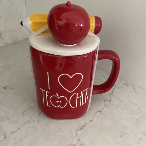 Rae Dunn Red I Love Teaching Coffee Mug Cup W Lid Teacher Gift Apple | eBay