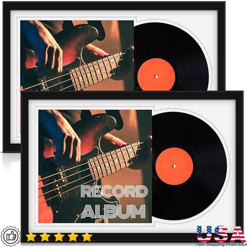 2 Pcs Vinyl Record Frames Wall Mount Album Display Frame Double Groove ...