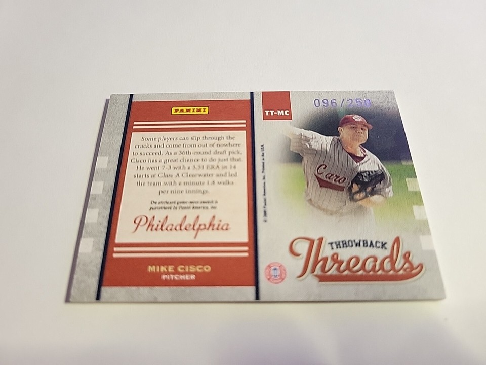 2009 Mike Cisco Donruss Elite Throwback Threads Relic RC /250 #TT-MC | eBay