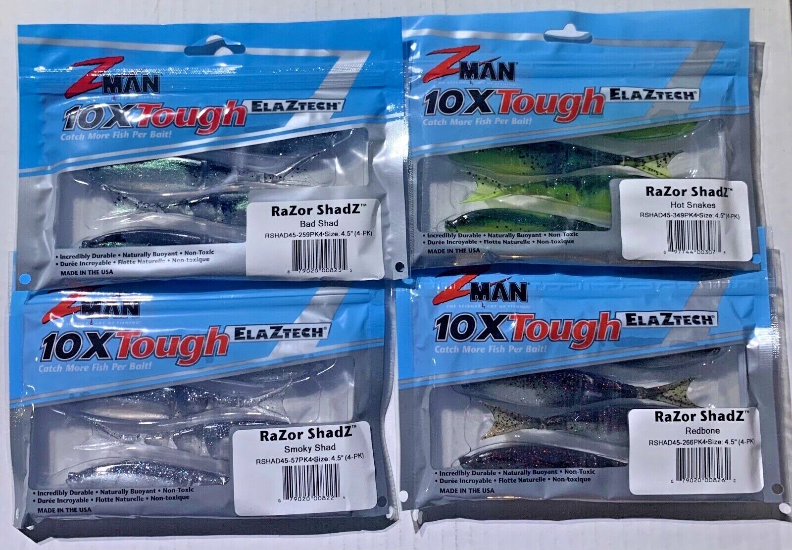 Z-Man RaZor ShadZ 4 1/2 inch Soft Jerkbait 4 pack Bass Pike Zman ...