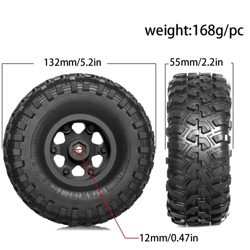 135mm Metal 2.2Inch Beadlock Wheel Rim Tire Set for 1/10 RC Crawler ...
