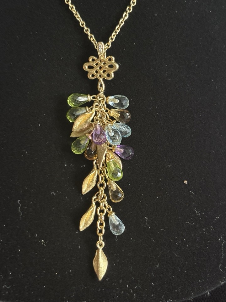 16 Inch 14K Necklace With Multi Color Semi Precious Stones And Diamond ...