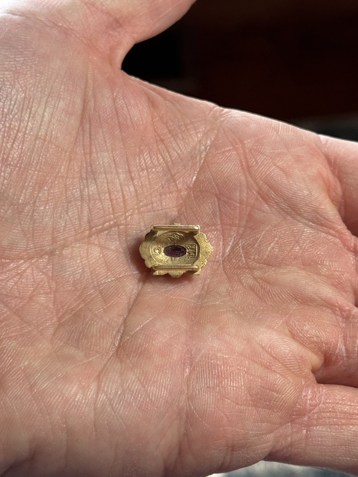 Antique 14K Yellow Gold Amethyst Solitaire Oval Scroll Slide Charm For ...