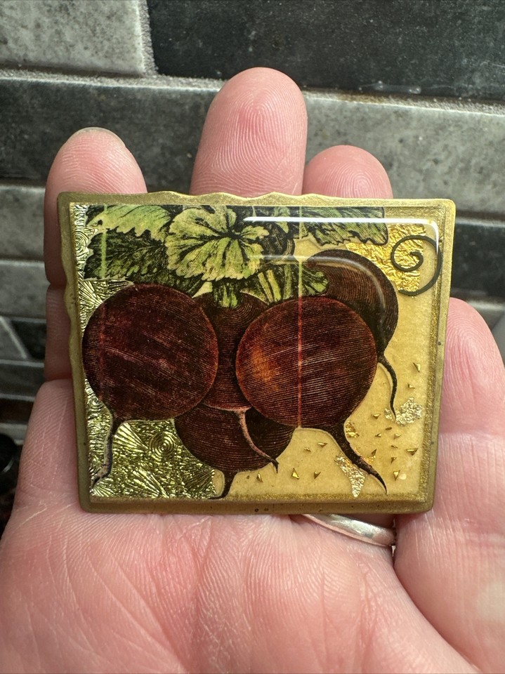 VTG Signed KNR Handmade Brass Modernist Lucite Art Rectangle Brooch 2.5 ...