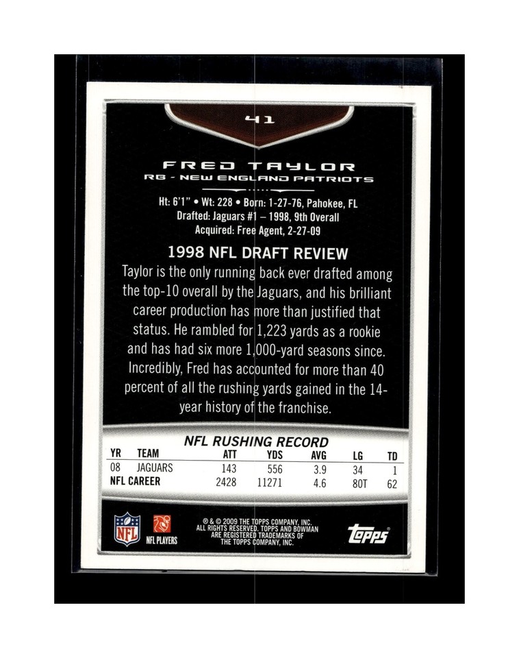 2009 Topps Bowman Draft Picks Football #41 Fred Taylor | eBay