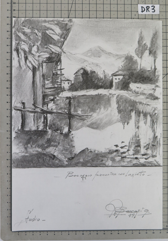 Piedmontese Landscape With Pond Drawing Signed Beccaria Local Painter ...