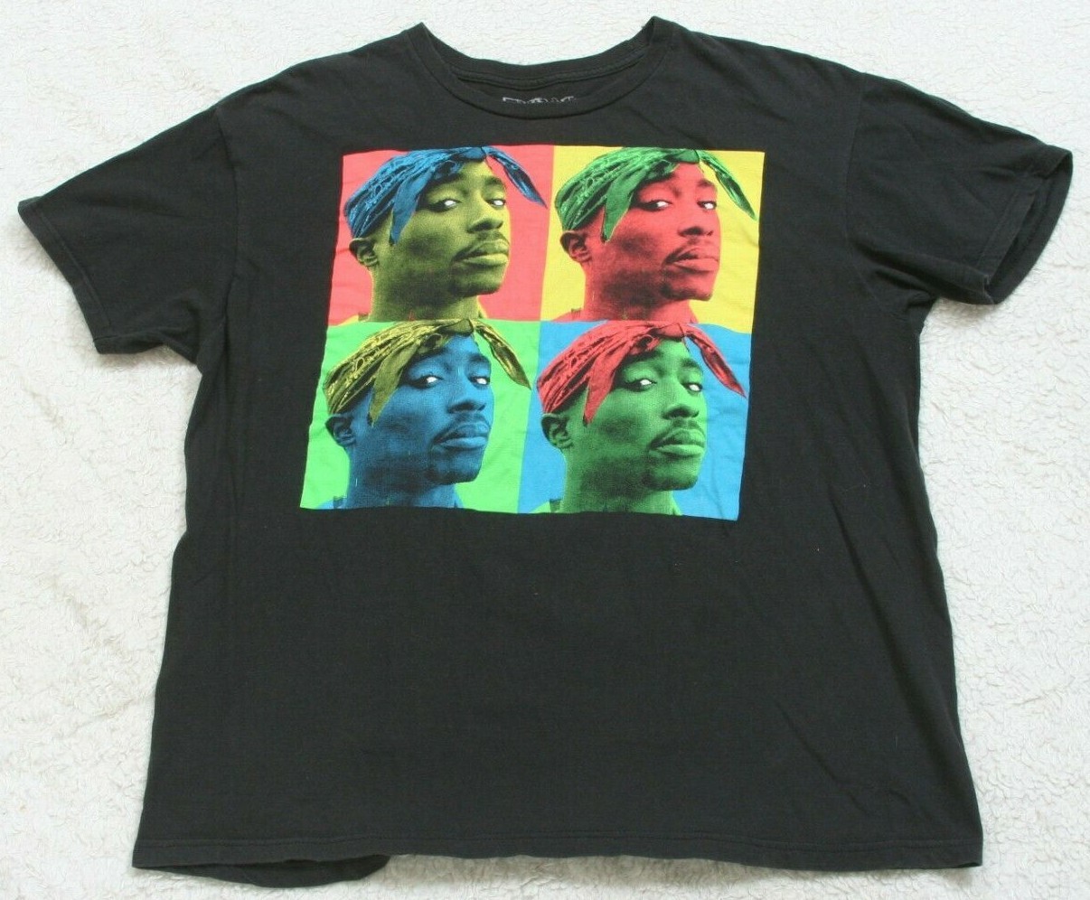 Tupac Shakur Black Cotton Short Sleeve Graphic Tee T-… - Gem