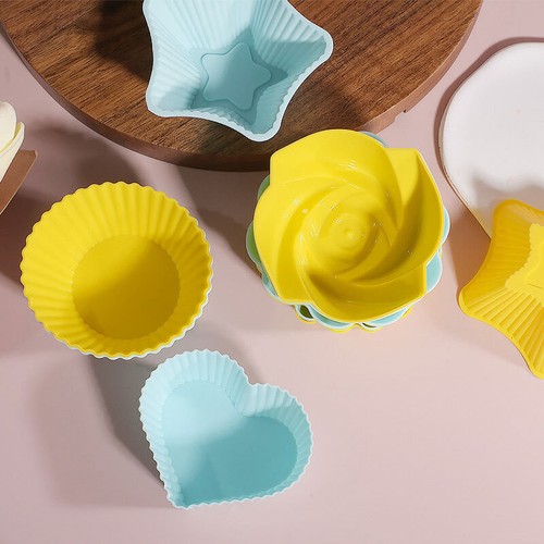2Pcs Silicone Cake Cup Mold 3D Round Heart Square Shape Cake Cup Muffin ...