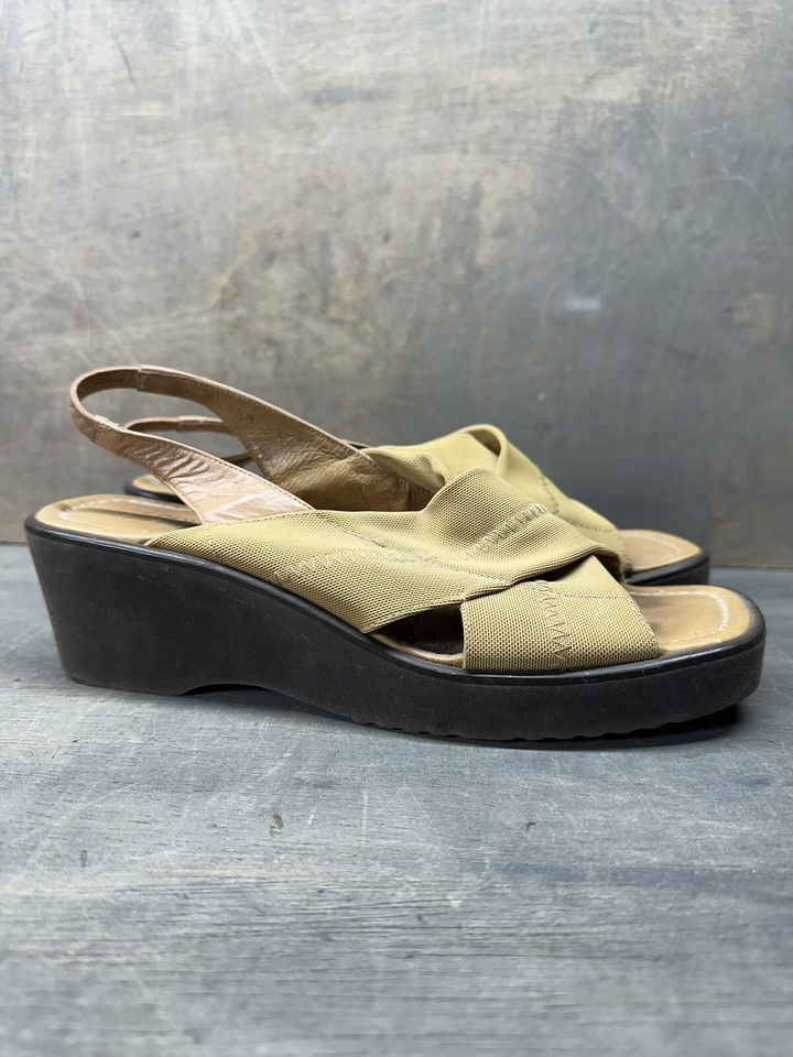 Donald J Pliner Sandals Women’s sz 8.5 M Caya Gold Elastic Mesh Tan ...