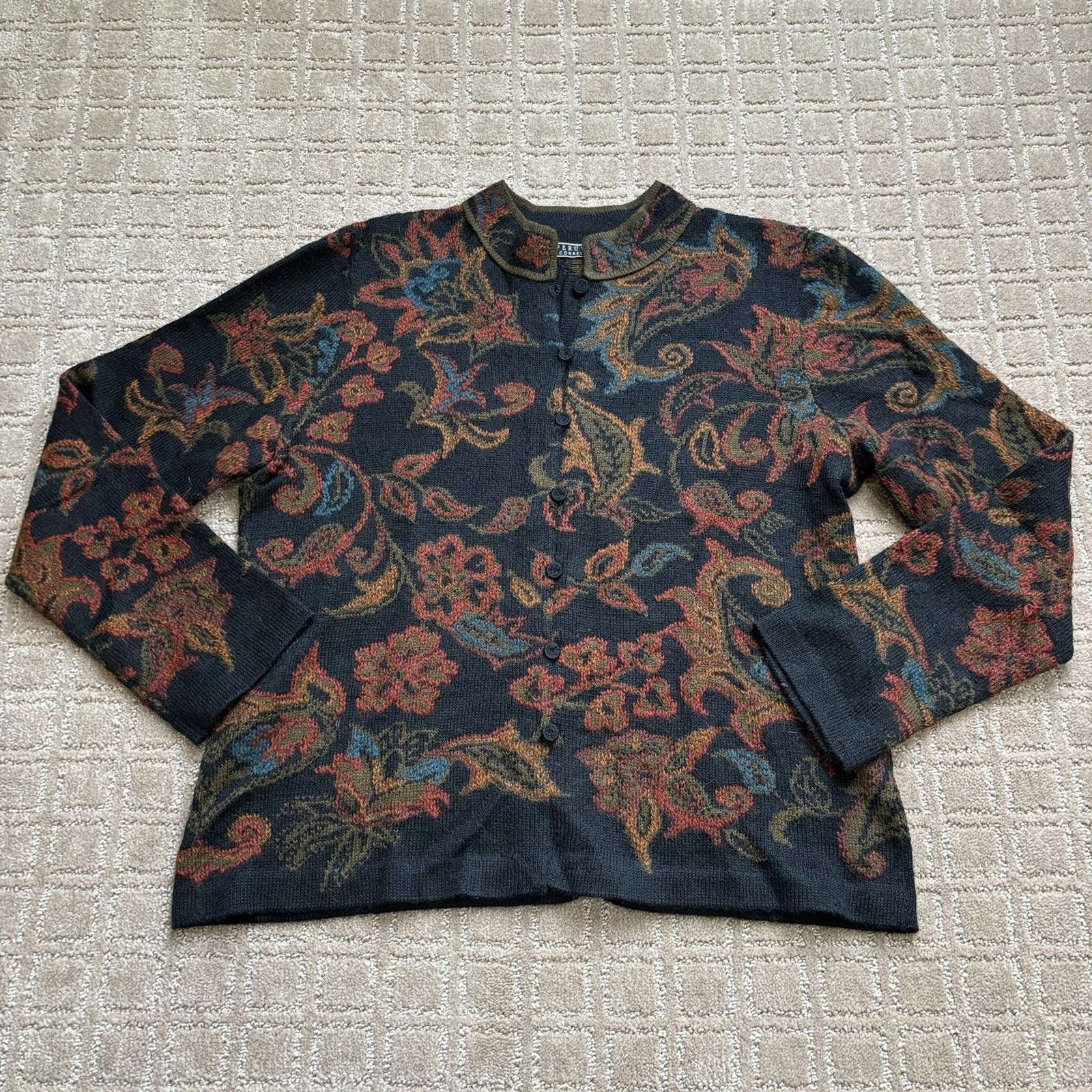 VTG Peruvian Connection 100% Alpaca Art To Wear Cardigan Sweater Large ...