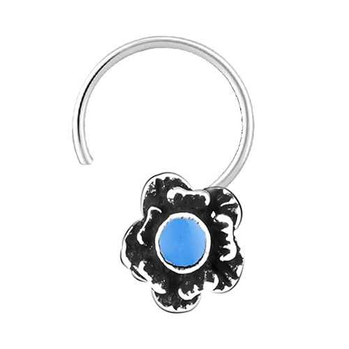 925 Sterling Silver 10K Corkscrew Oxidised Blue Nose Pin Nosepin to ...