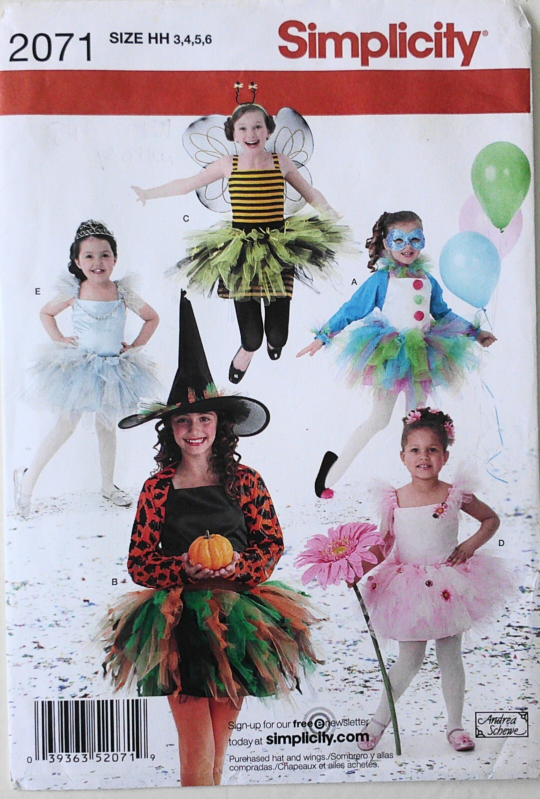 Simplicity 2071 Girls Ballet Clown Witch Bee Costume Sewing Pattern Sz ...