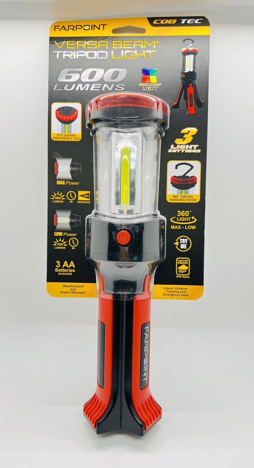 Versa Beam Tripod Light LED 600 Lumens 3 Light Settings Weatherproof ...