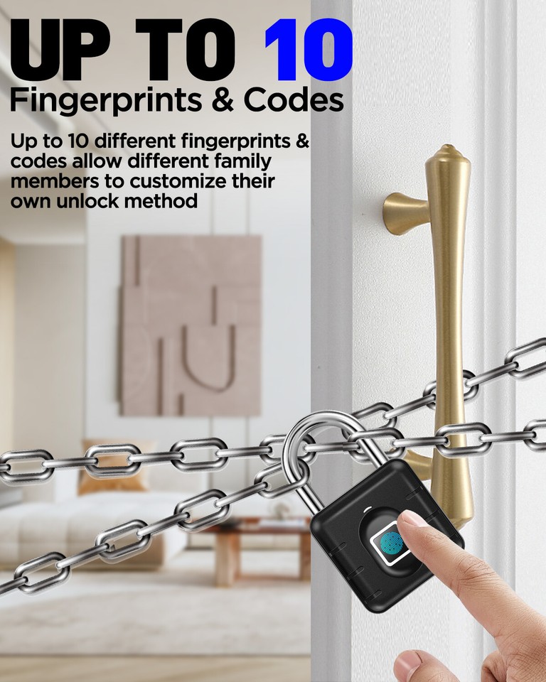 Fingerprint Padlock Waterproof Smart Keyless Biometric Thumbprint Lock ...