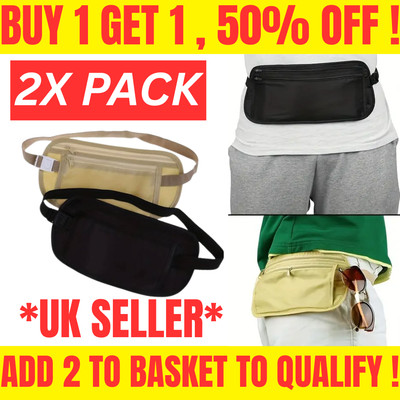 2x Money Belt Travel Hidden Secret Discreet Bum Bag Waist Wallet Pouch ...