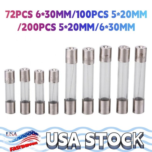 Assorted Glass Fuses 5x20mm 6x30mm Box Fuse Quick Blow Fast Acting Tube ...