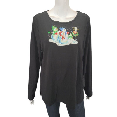 Quacker Factory Holiday Embroidery with Rhinestones Top Large Size ...
