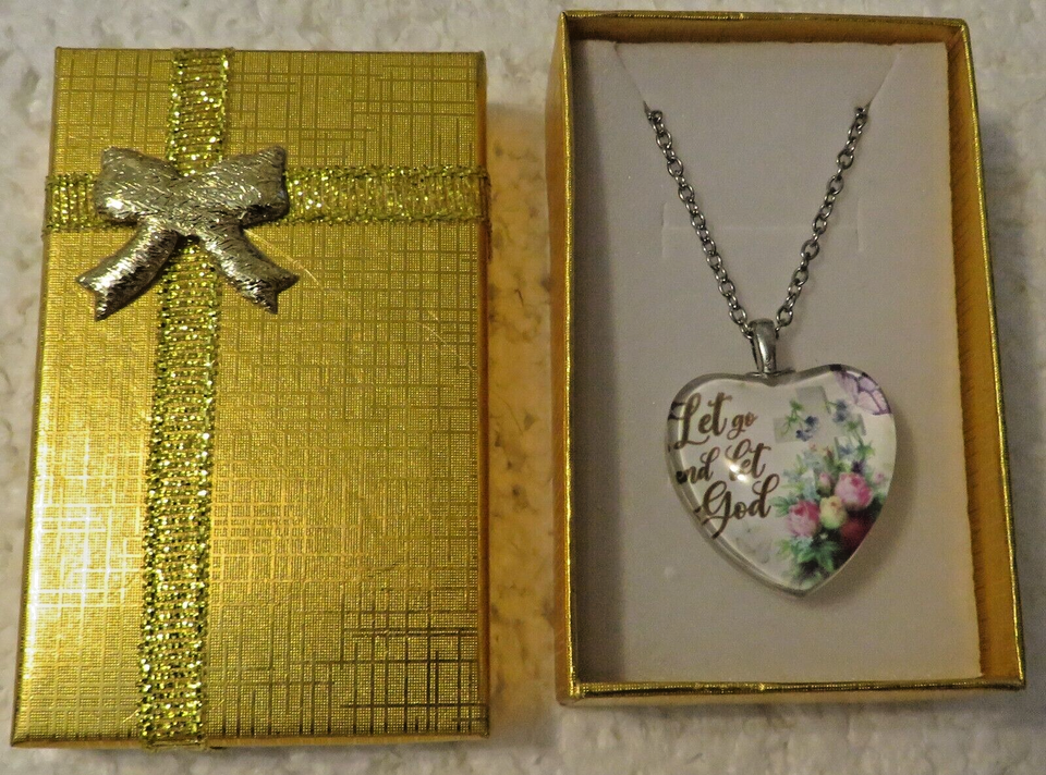 Let Go and Let God Glass Pendant 18" Necklace in Gold Gift Box | eBay