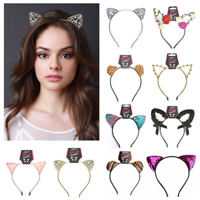 Cat Ears Headband Felt Metal Wired Hairband Halloween Costume Fancy ...
