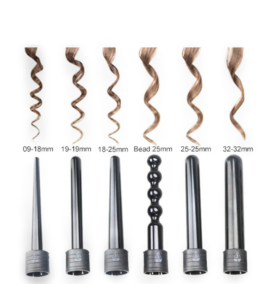 6 in 1 with 6 Interchangeable Ceramic Curling Iron Curling Wand Hair ...