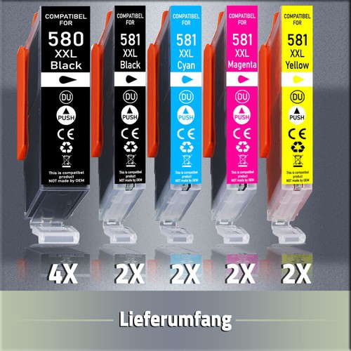 12 Patronen für Canon PGI-580 CLI-581 PIXMA TS705a TS6150 TS8150 TR7550 ...
