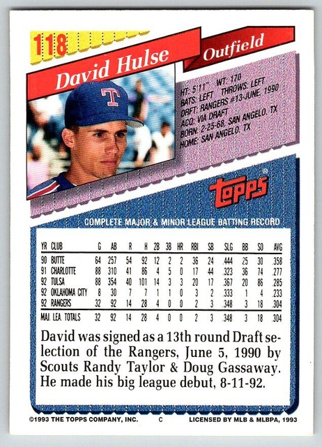 1993 Topps - #118 David Hulse (RC) for sale online | eBay
