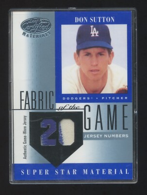 2001 LEAF CERTIFIED DON SUTTON FOTG GAME WORN DUAL PATCH JERSEY NUMBERS ...