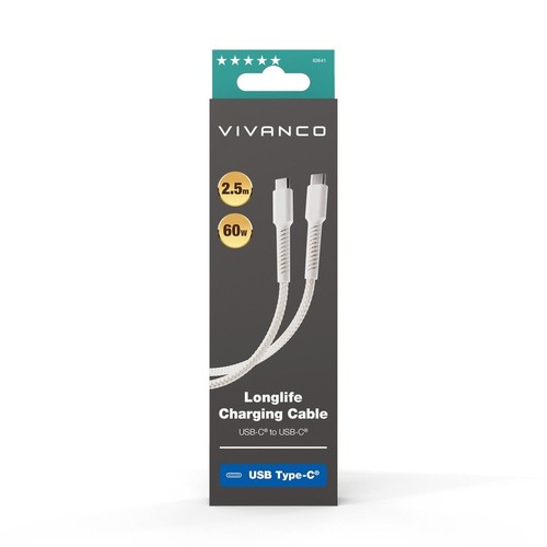 VIVANCO LongLife Charging Cable 60W, USB Type-C™ Ladekabel weiß ...