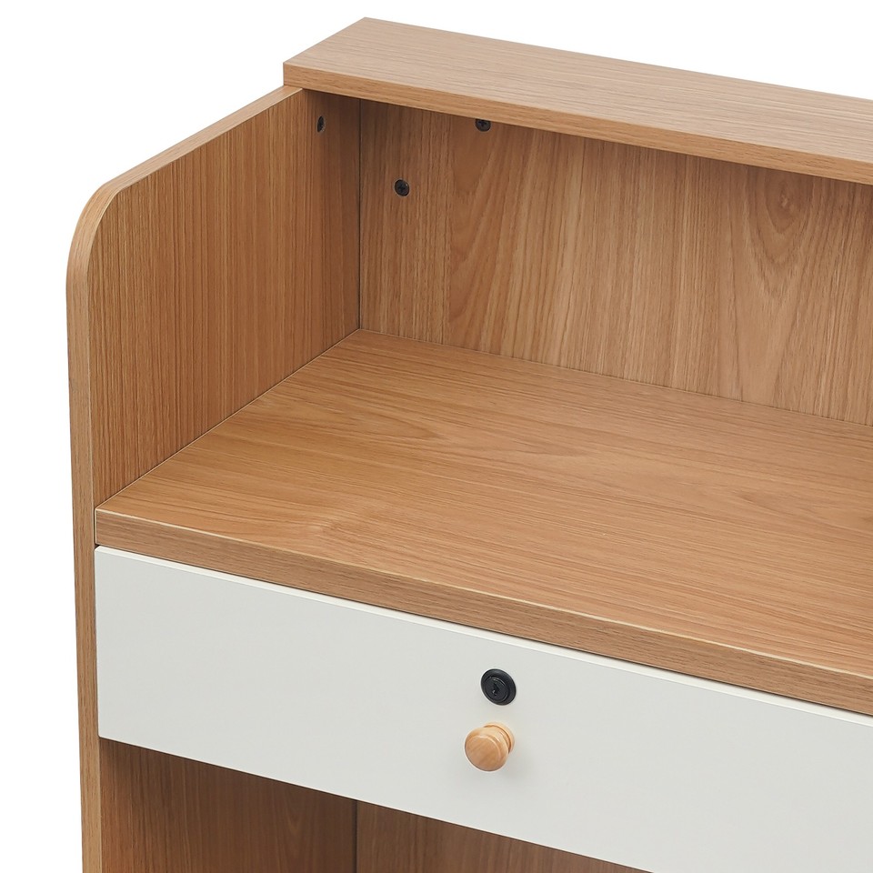 Checkout Counter Reception Desk with Storage Drawer & LED Light Oak ...