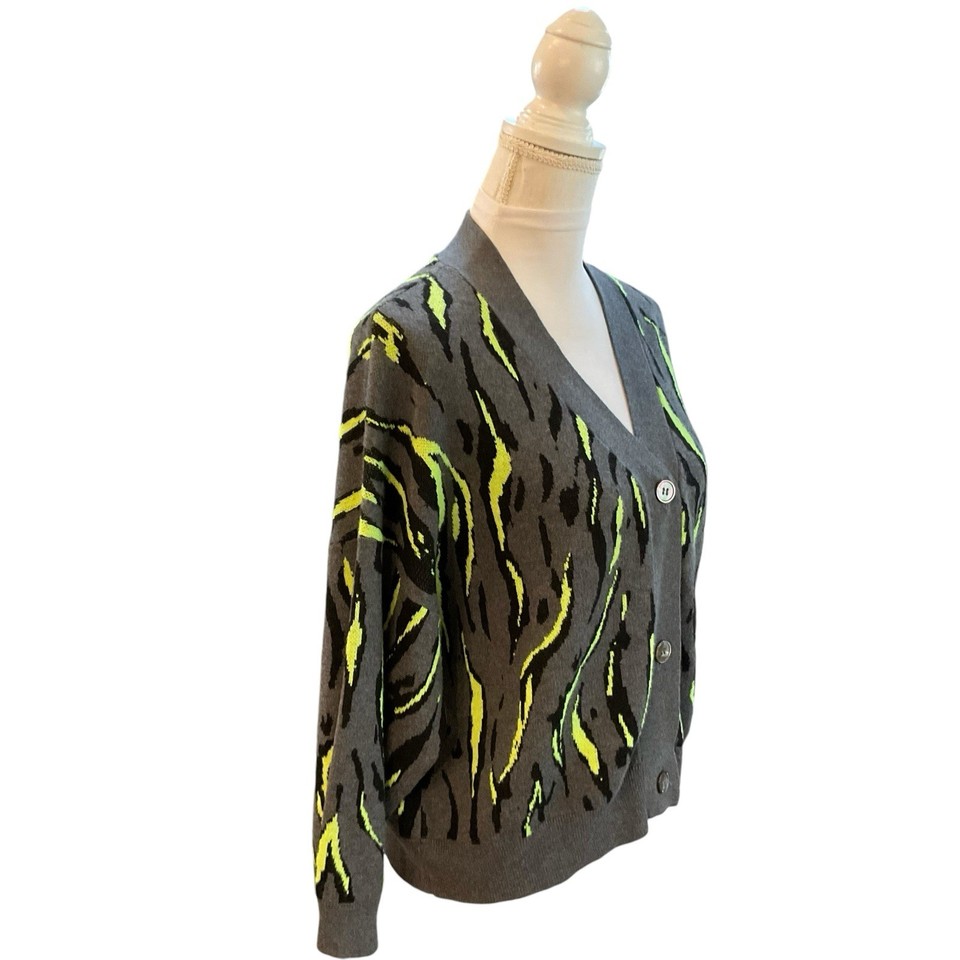 Wispr by Brodie Neon Animal Print Cardigan Sweater XS Oversized Y2K ...