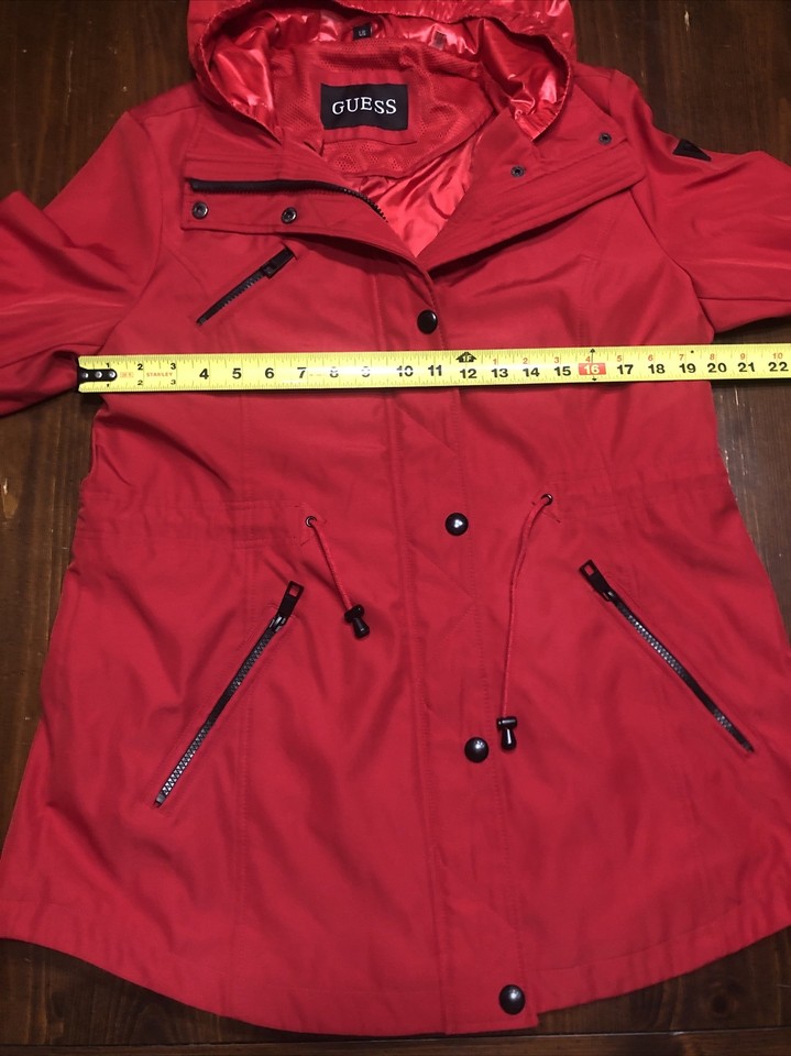 Guess Red Rain Coat Womens Large | eBay
