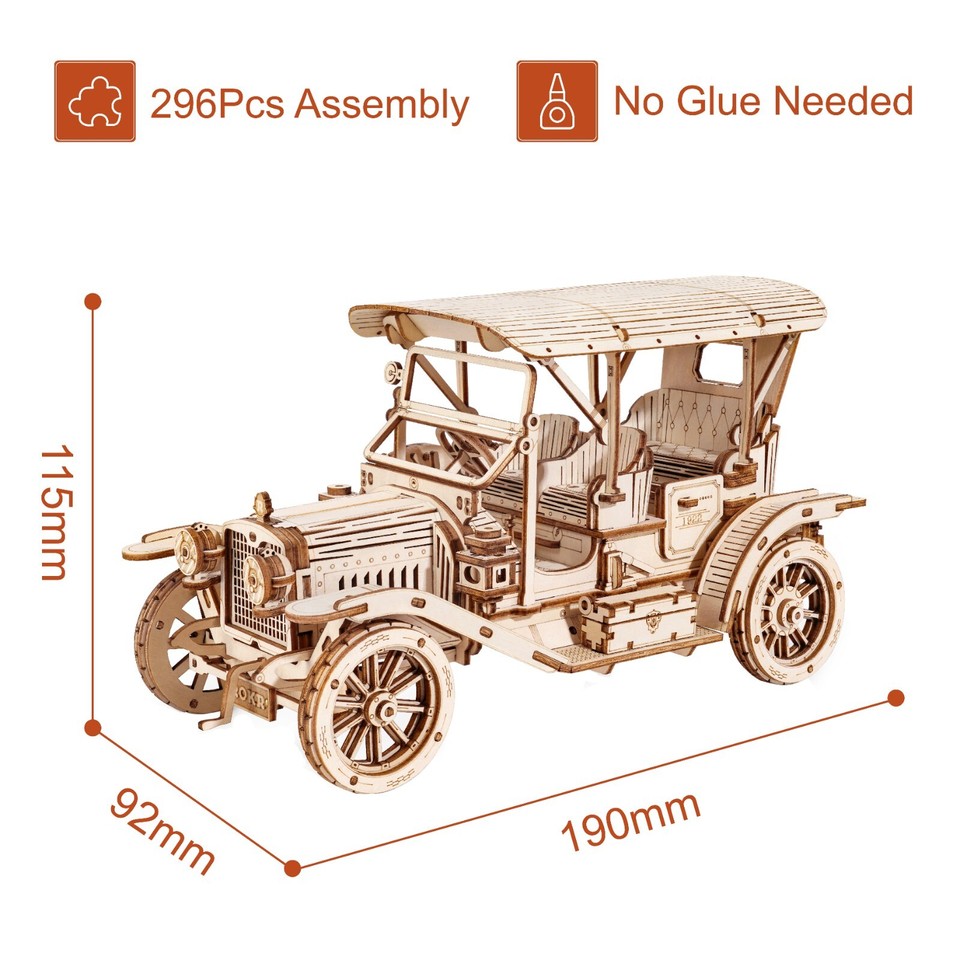 ROKR MC801 Vintage Car 3D Wooden Puzzle Model Decor for Kids Adults ...